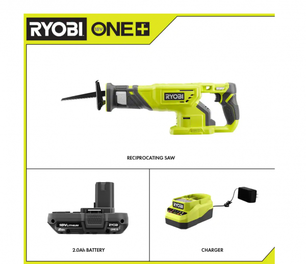 RYOBI P519-PSK005 ONE+ 18V Cordless Reciprocating Saw with 2.0 Ah ...
