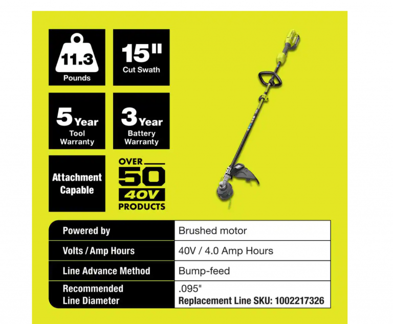 RYOBI RY40250-EDG 40V Expand-It Cordless Attachment Capable Trimmer ...