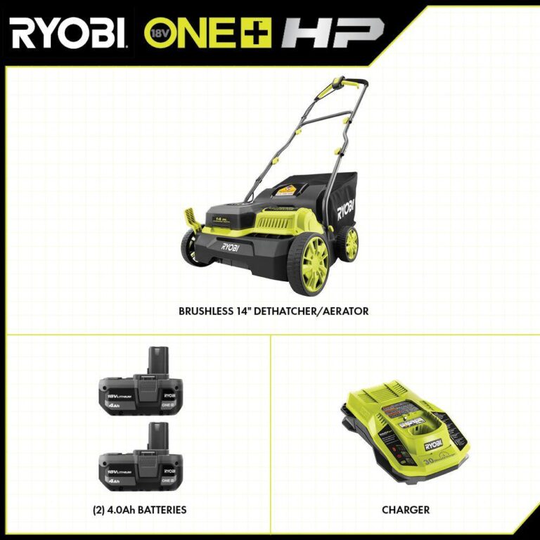 RYOBI P2740 ONE+ HP 18V Brushless 14 in. Cordless Battery Dethatcher ...