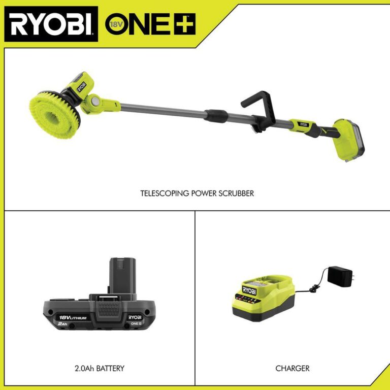 RYOBI P4500K ONE+ 18V Cordless Telescoping Power Scrubber Kit with 2.0 ...