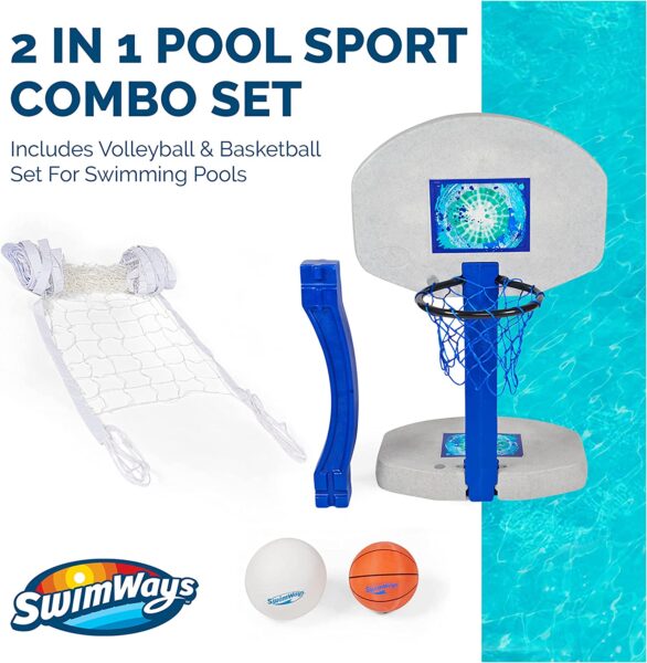SwimWays 2-in-1 Pool Sport Combo Set - Volleyball Net & Outdoor ...