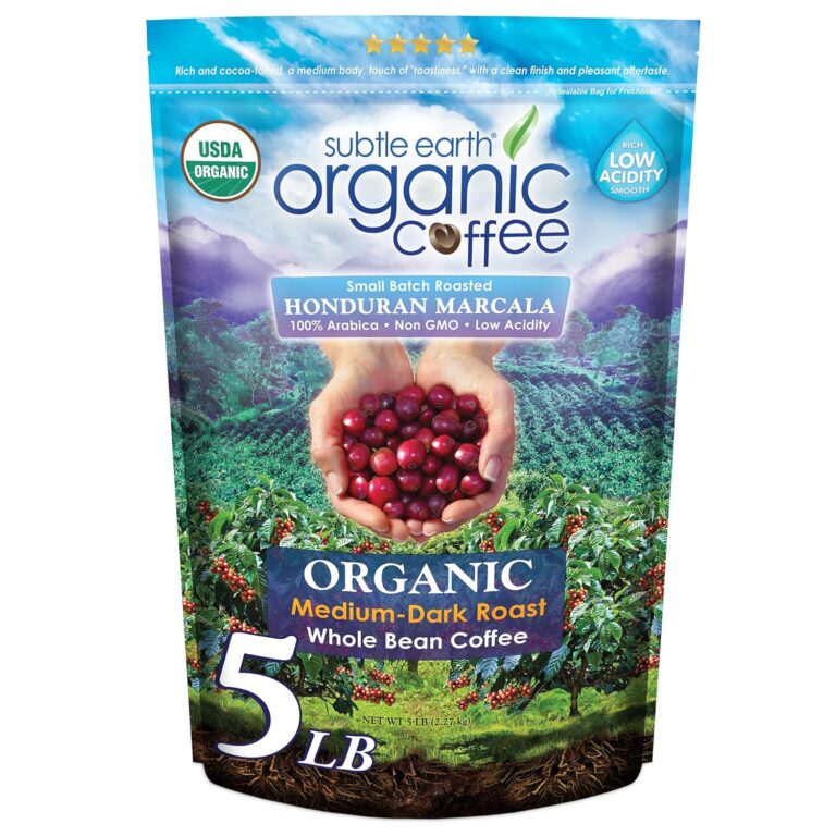 5LB Subtle Earth Organic Coffee - Medium Dark Roast - Whole Bean Coffee ...