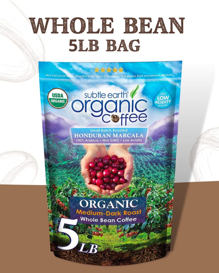 5LB Subtle Earth Organic Coffee - Medium Dark Roast - Whole Bean Coffee ...